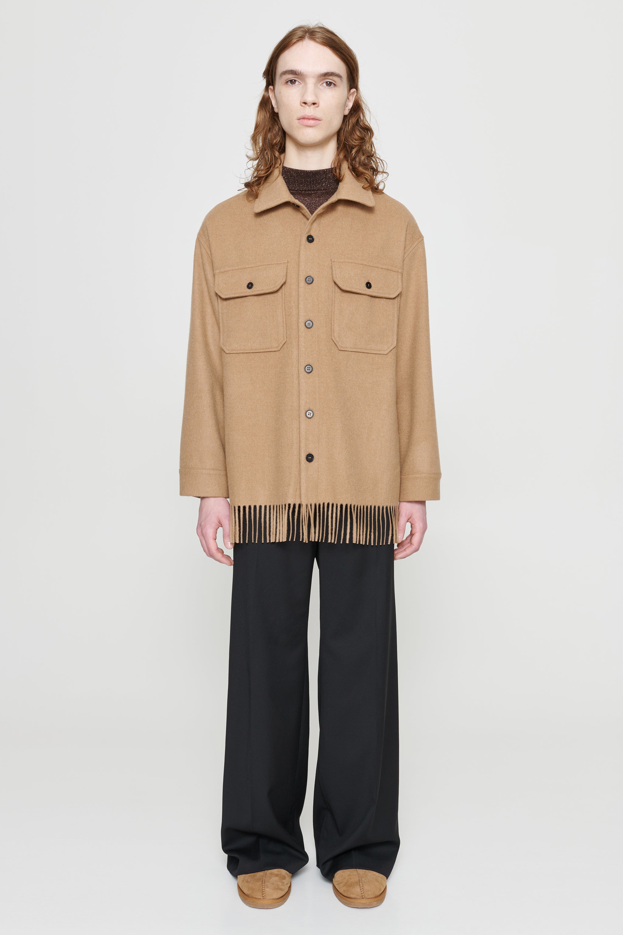 Shad Fringed Overshirt Camel